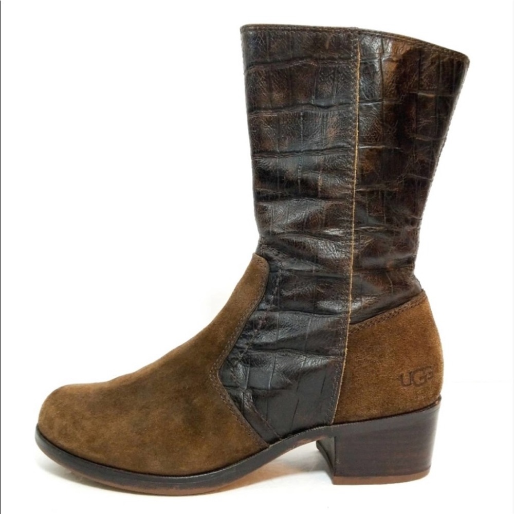 Ugg Lou Croco Moto Brown Leather Crocodile Textured B… - Gem